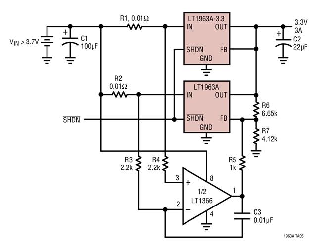 LT1963A Paralleling of Regulators for Higher Output Current Circuit ...