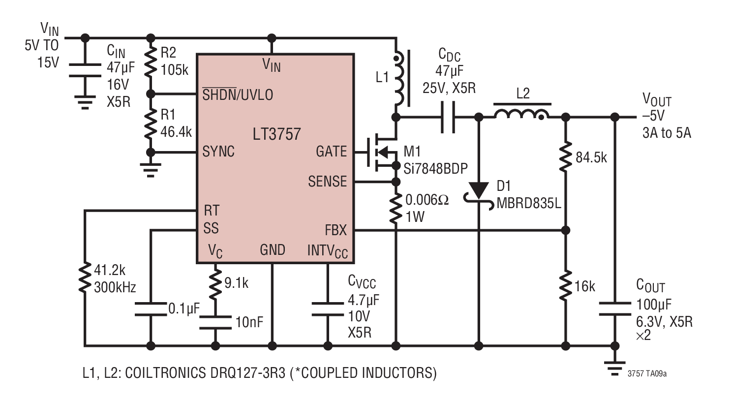 LT3757 High Efficiency Inverting Power Supply -5Vout at 3A Circuit ...