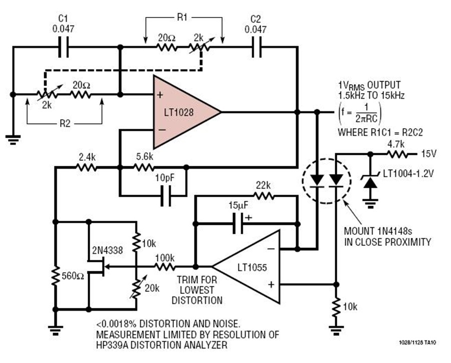 LT1028/LT1055/LT1004 Super Low Distortion Variable Sine Wave Oscillator ...