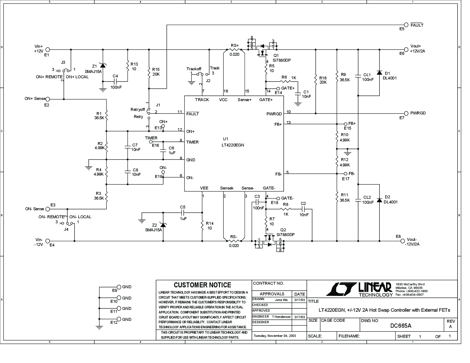 LT4220 Datasheet and Product Info | Analog Devices