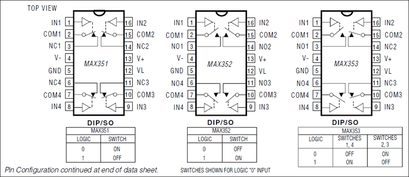 MAX351 Precision, Quad, SPST Analog Switches | Analog Devices