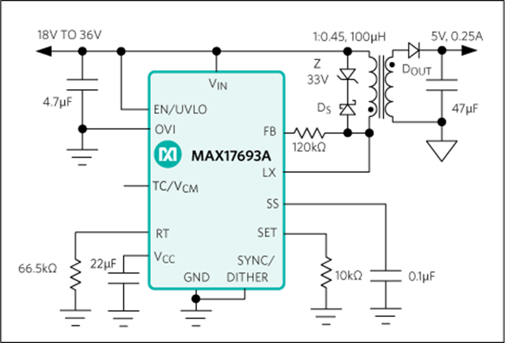MAX17693B 4.2V–60V No-Opto Isolated Flyback Converter with Integrated ...