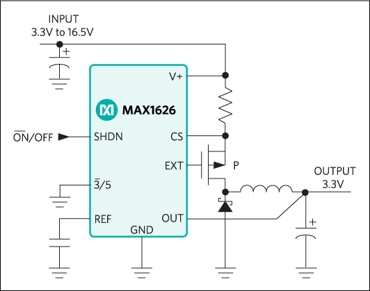 MAX1626 5V/3.3V or Adjustable, 100% Duty Cycle, High-Efficiency, Step-Down DC-DC Controllers ...