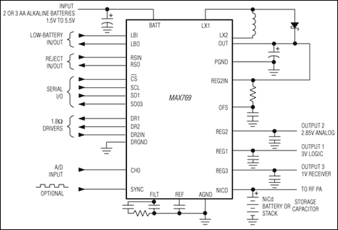 MAX769 2 or 3 Cell, Step-Up/Down, Two-Way Pager System IC | Analog Devices
