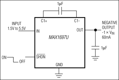 MAX1697 60mA, SOT23 Inverting Charge Pump with Shutdown | Analog Devices