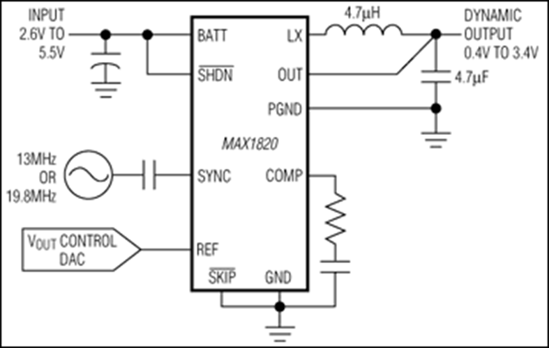 MAX1821 WCDMA Cellular Phone 600mA Buck Regulators | Analog Devices
