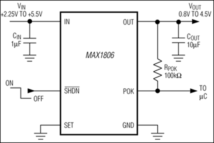MAX1806 500mA, Low-Voltage Linear Regulator in µMAX | Analog Devices