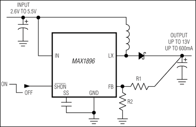 MAX1896 1.4MHz SOT23 Current-Mode Step-Up DC-DC Converter | Analog Devices