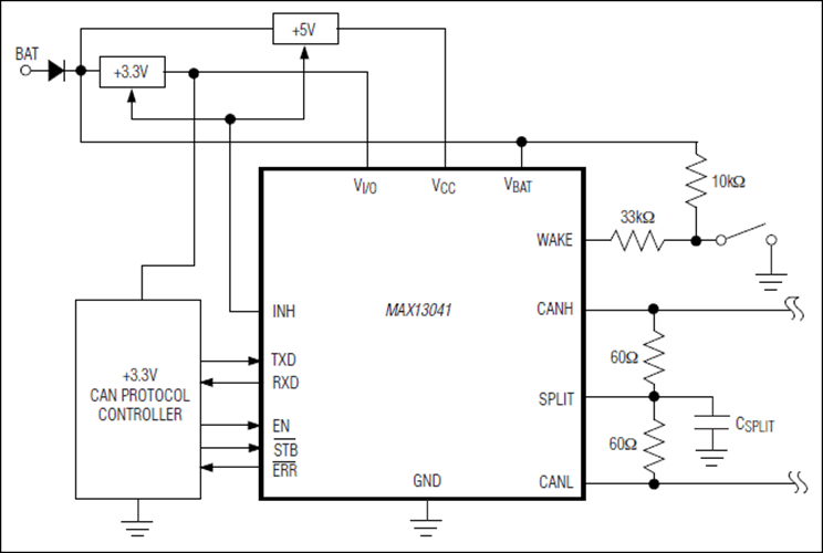 MAX13041 ±80V Fault-Protected High-Speed CAN Transceiver with Low-Power Management and Wake-On ...