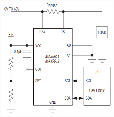 MAX9611 High-Side, Current-Sense Amplifiers with 12-Bit ADC and Op Amp ...