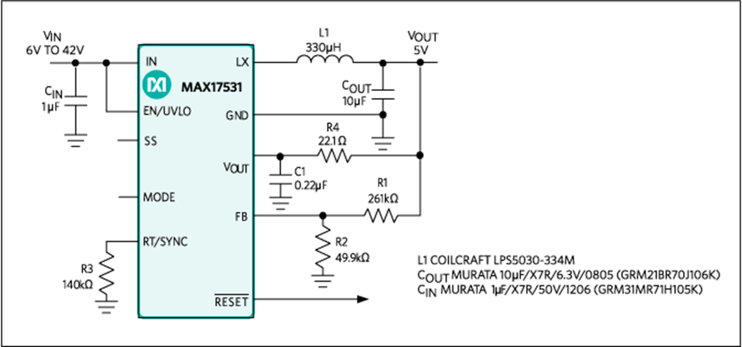 MAX17531 4V to 42V, 50mA, Ultra-Small, High-Efficiency, Synchronous Step-Down DC-DC Converter ...