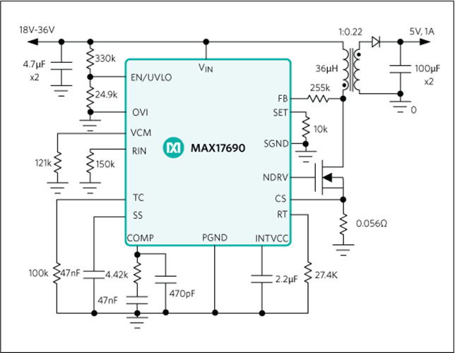 MAX17690 60V, No-Opto Isolated Flyback Controller | Analog Devices