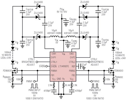 Dual Step-Up Converter Drives White LEDs with 1000:1 PWM Dimming ...