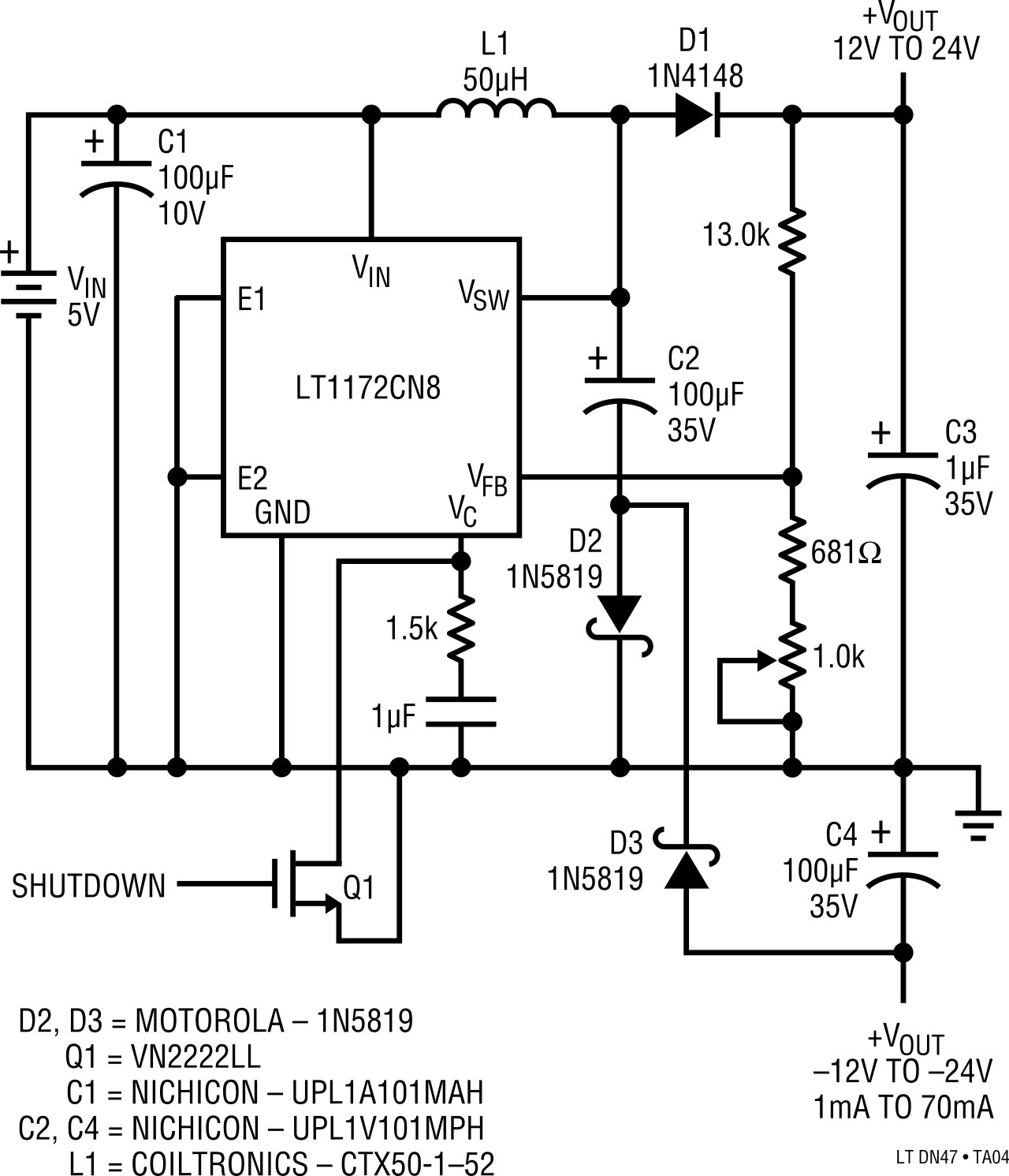 Design Note 47: Switching Regulator Generates Both Positive and ...